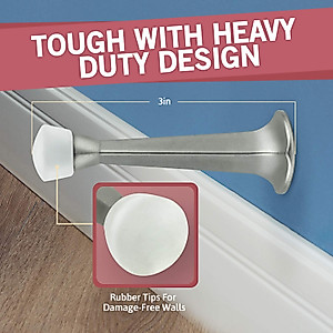 Jack N’ Drill 3-Inch Rigid Door Stop (12 Pack) - Heavy Duty Solid Metal Door Stopper | Prevents Wall & Door Damage - Rigid Rubber Tip Door Stop for Kitchen, Bedroom, Office (Satin Nickel)