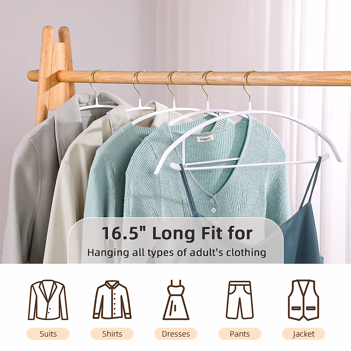 MOPALL Non Slip Coat Hangers 20 Pack No Shoulder Bumps and Space Saving, Wide Heavy Duty Clothes Hangers with Nano-Dipped Rubber Coated Surface for Sweaters/Suits/Dresses/Pants,Shirt(White, 20 pc)