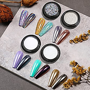 BORN PRETTY Chrome Powder,Metallic Mirror Pearl Holographic Pigment Powder Manicure Nail Art Decoration Sets
