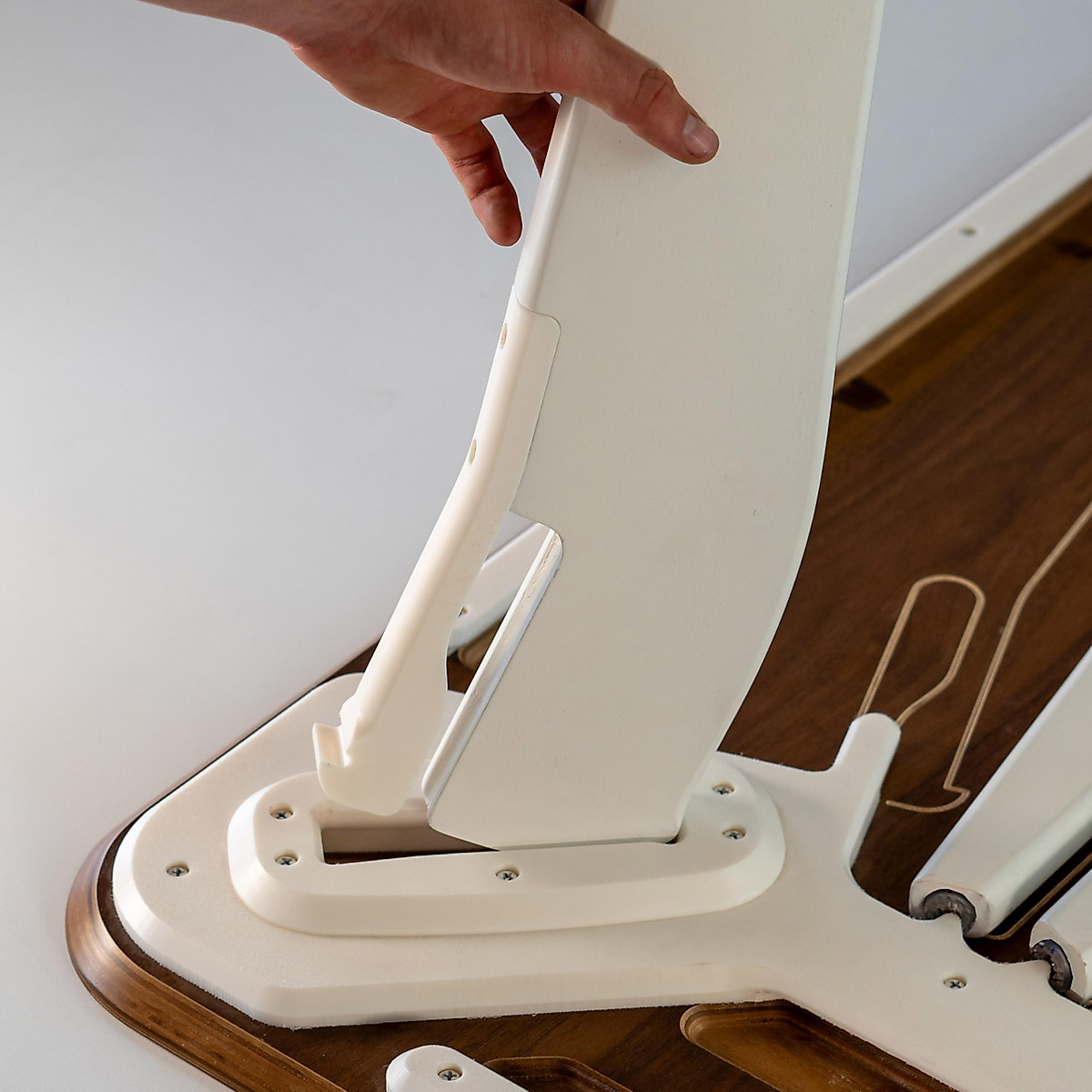 HOEK, Desk, No-Tools, Easy Assembly, Space-Saving, Modular, Mid-Century Modern, Sustainable, Headphone Hook, Monitor Shelf, Home Office, Study, Writing,Working, 23Dx30Hx47.5W (Walnut Top/Black Legs)