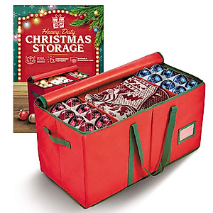 Premium Christmas Ornament Storage Container - Fits 128 Holiday Decorations in Tear-Proof Fabric Box