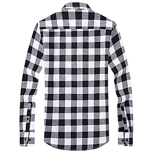 DOKKIA Men's Casual Dress Long Sleeve Buffalo Plaid Checkered Fitted Flannel Shirt (Black White Buffalo, XX-Large)