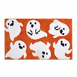 Estmy Cute Ghost Small Area Rugs Non Slip Washable Cute Halloween Fall 2x3 Throw Rugs for Bedroom Kitchen Entryway Indoor, Spooky Funny Shaggy Microfiber Spirit Autumn Halloween Bathroom Rugs