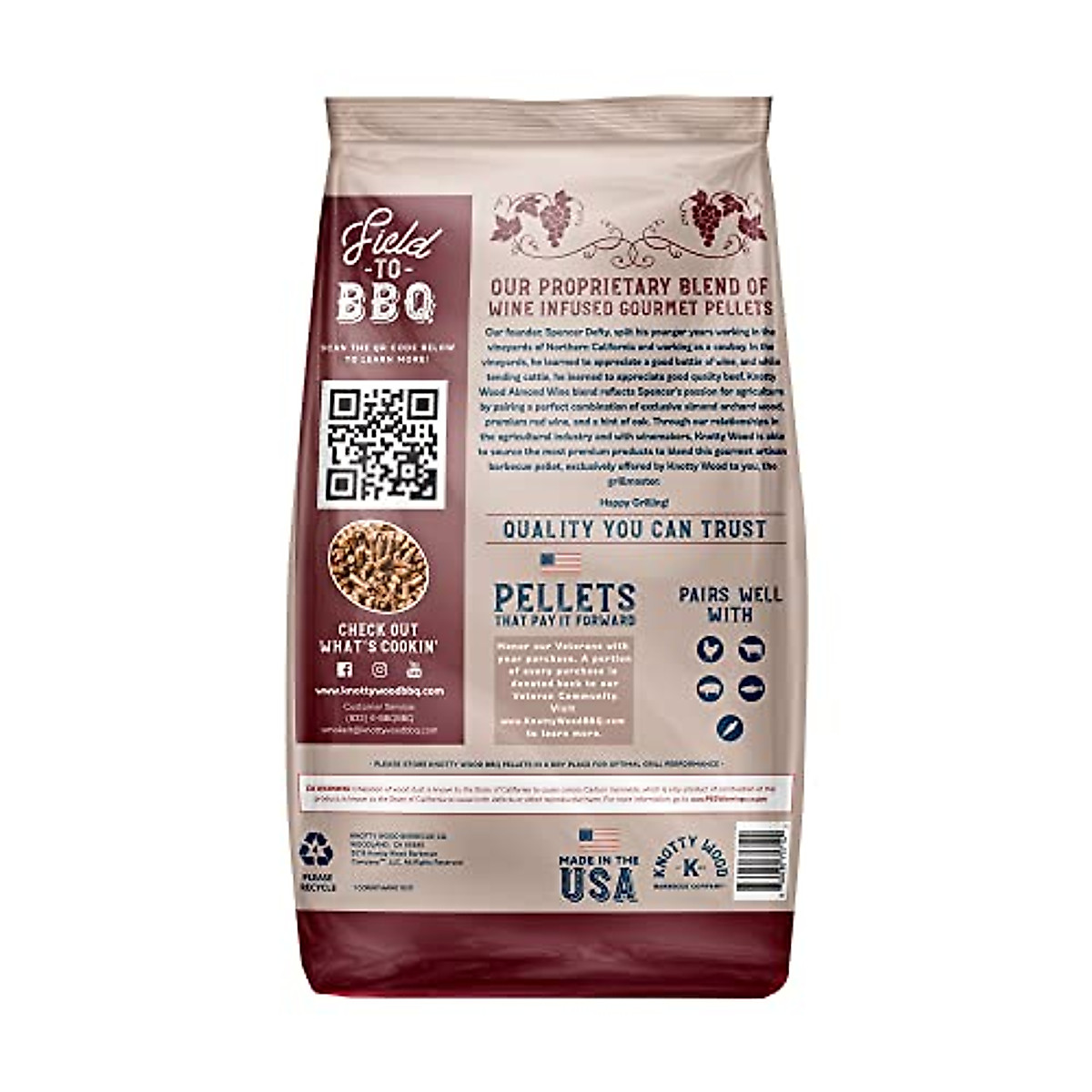 Knotty Wood Barbecue Almond Cabernet Cooking Pellets BBQ Smoker Red Wine Oak Blend 100% Pure Natural Almond Wood No Fillers Oils or Additives Two 20# Bags, 40 lbs Total