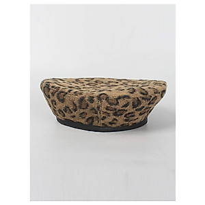 Jewelry-Box Fashion Lady Leopard Print Beret Hat Wool Warm Plain Beanie Hat Cap, Brown