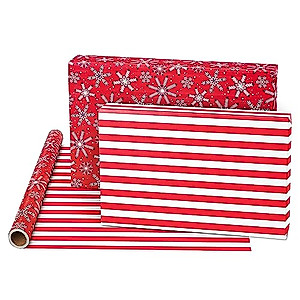 American Greetings 175 sq. ft. Reversible Red Christmas Wrapping Paper, Candy Cane Stripes and Snowflakes (1 Jumbo Roll 30 in. X 70 ft.)
