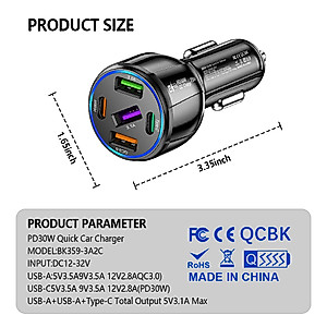 75W Ultra-Fast Car Charger, 30W/QC3.0/Type C 5-Port Smart Shunt 12 Volt Car Adapter Cigarette Lighter USB Charger Compatible with iPhone 14 Pro MAX/13,MacBook Pro,iPad Pro (3USB+2PDBlack)