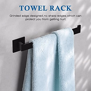 8-Piece Bathroom Hardware Accessories Set, Towel Bar Sets Include Towel Bar Towel Holder Toilet Paper Holder Towel Hook,16 inch Bath Accessories Kit，Matte Black,2 Pack