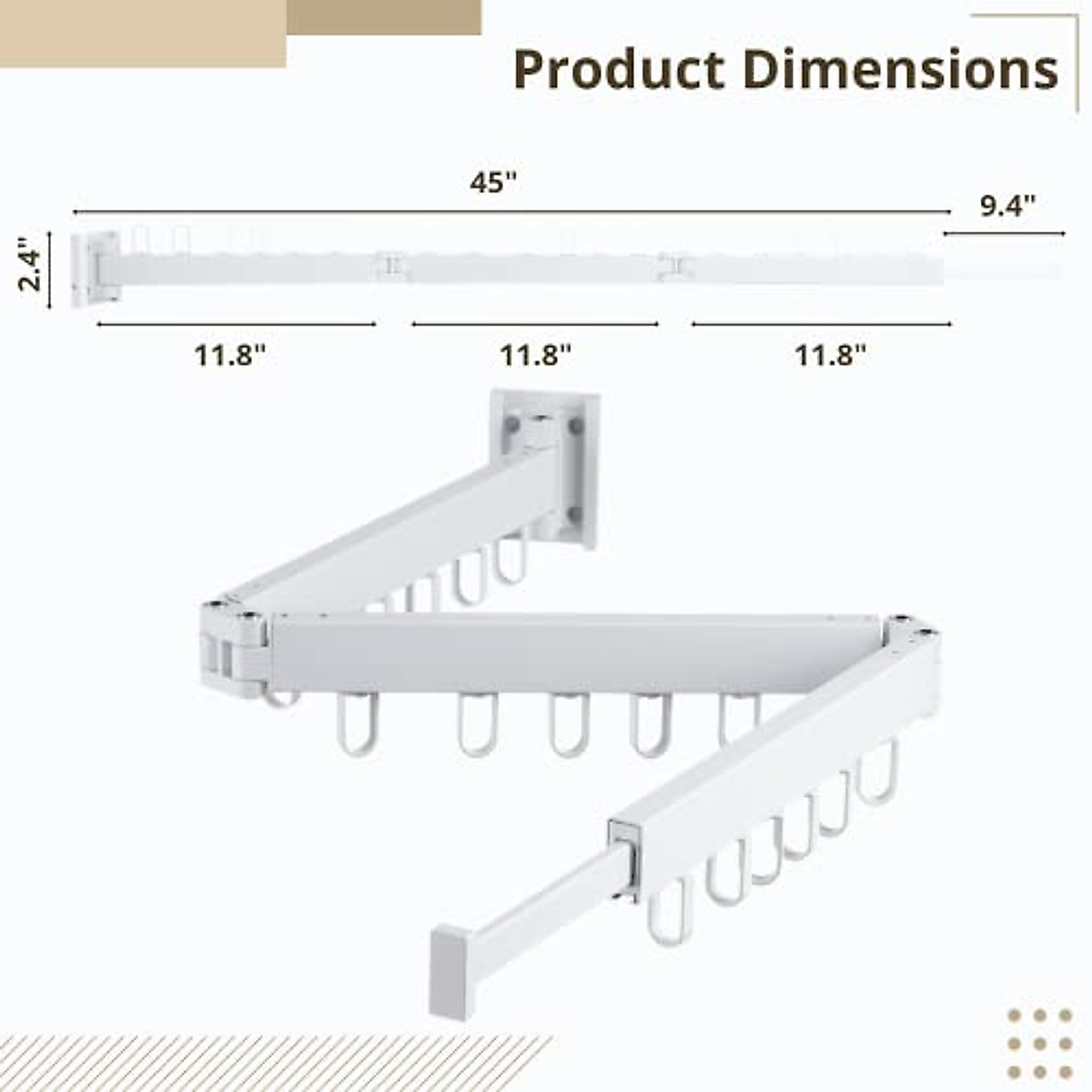 Outgeek Wall Mounted Clothes Hanger Rack, Laundry Drying Racks, Retractable Wall-Mounted Laundry Racks, Space-Saving Clothes Racks, Collapsible Clothes Hanging Racks (White)