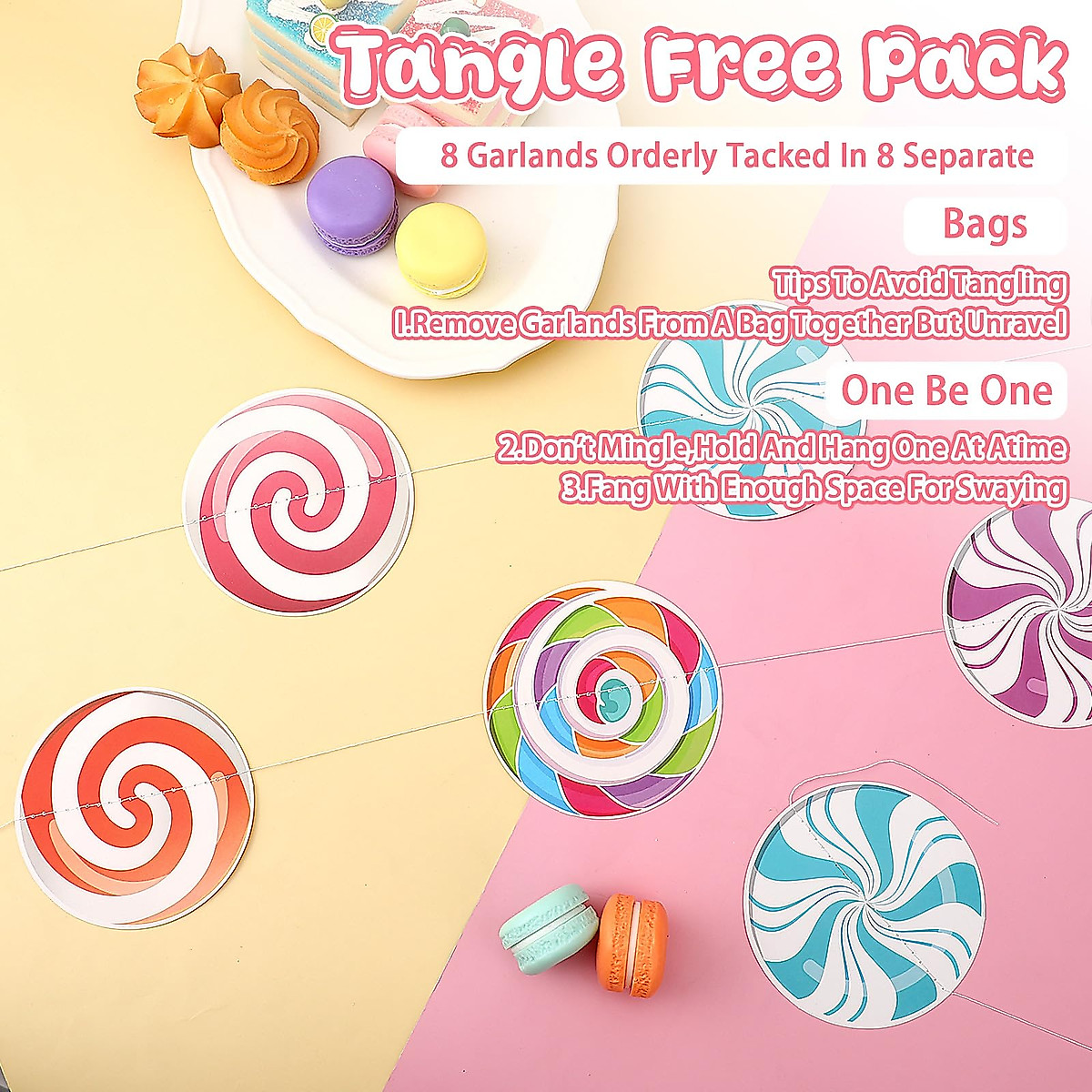 56PCS Candy Party Decorations, Garlands Candy Paper Candyland Party Decorations Cutouts Lollipop Garland Banner Sweet Candy Hanging Decor for Candy Birthday Theme Party Supplies Sweet Shop Baby Shower