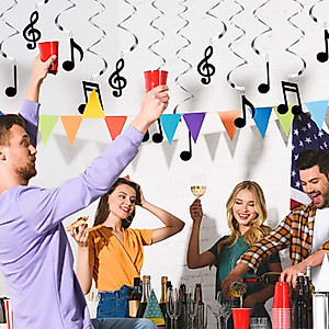 Zonon 25 Pieces Musical Note Hanging Swirl Music Foil Whirl Theme Party Decoration Cutout Spiral for Wedding Baby Shower Birthday Party Supplies (Black)