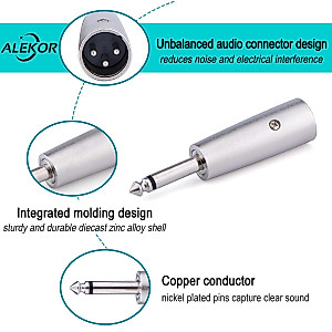 ALEKOR XLR Male to 1/4 Inch Male TS Adapter - 6.35mm Mono to XLR Male Gender Changer Connector - 2 Pack