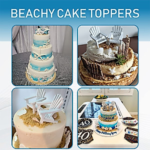 Wood Adirondack Miniature Chair - Wedding Cake Topper Mini Doll Furniture Top Decoration Favor Beach Theme, Great for Dollhouse (White, 4 Pack)