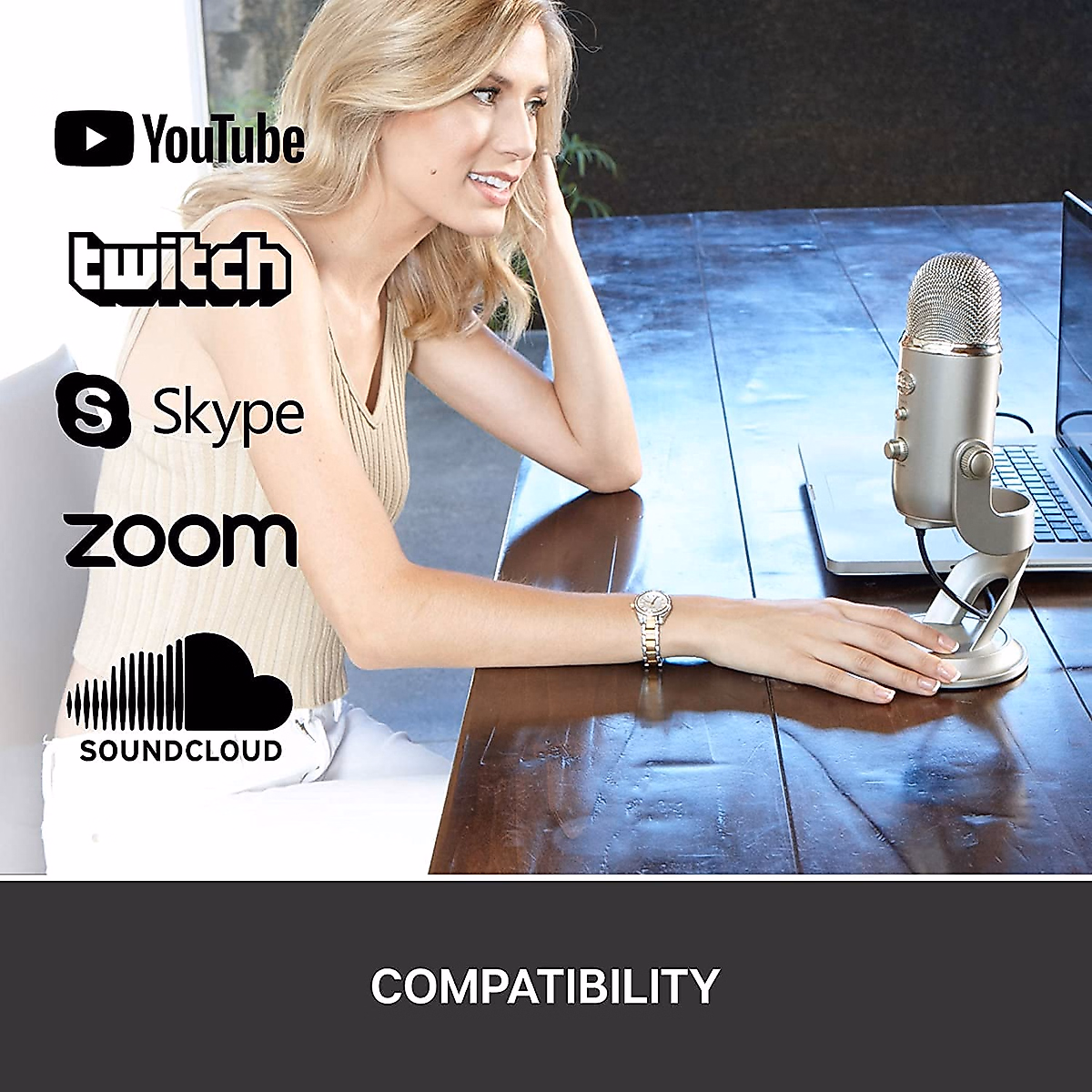 Blue Yeti USB Mic for Recording & Streaming on PC and Mac, 3 Condenser Capsules, 4 Pickup Patterns, Headphone Output and Volume Control, Mic Gain Control, Adjustable Stand - Silver (Renewed)