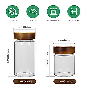 piconesper 2PCS Small Glass Storage Jars with Airtight Lids, 19.3 fl oz (560ml) coffee container with Wooden Lid, Glass Pantry Canister for Beans, Rice, Sugar and etc (2PCS, 560ML)