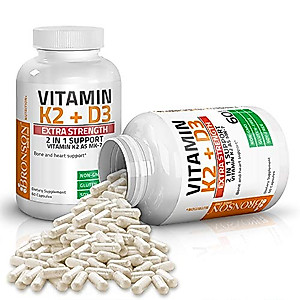 Bronson Vitamin K2 (MK7) with D3 Extra Strength Supplement Bone Health Non-GMO Formula 10,000 IU Vitamin D3 & 120 mcg Vitamin K2 MK-7 Easy to Swallow Vitamin D & K, 60 Capsules