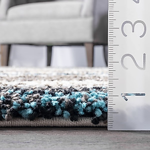 nuLOOM Drey Striped Shag Area Rug - 3x5 Accent Shag Rug Casual Blue Multi/Brown Rugs for Living Room Bedroom Dining Room Nursery Entryway