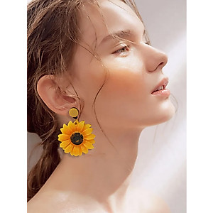 Sunflower Earrings for Women 3D Sunflower Daisy Flower Drop Dangle Earrings Bohemian Sunflower Statement Earrings Jewelry