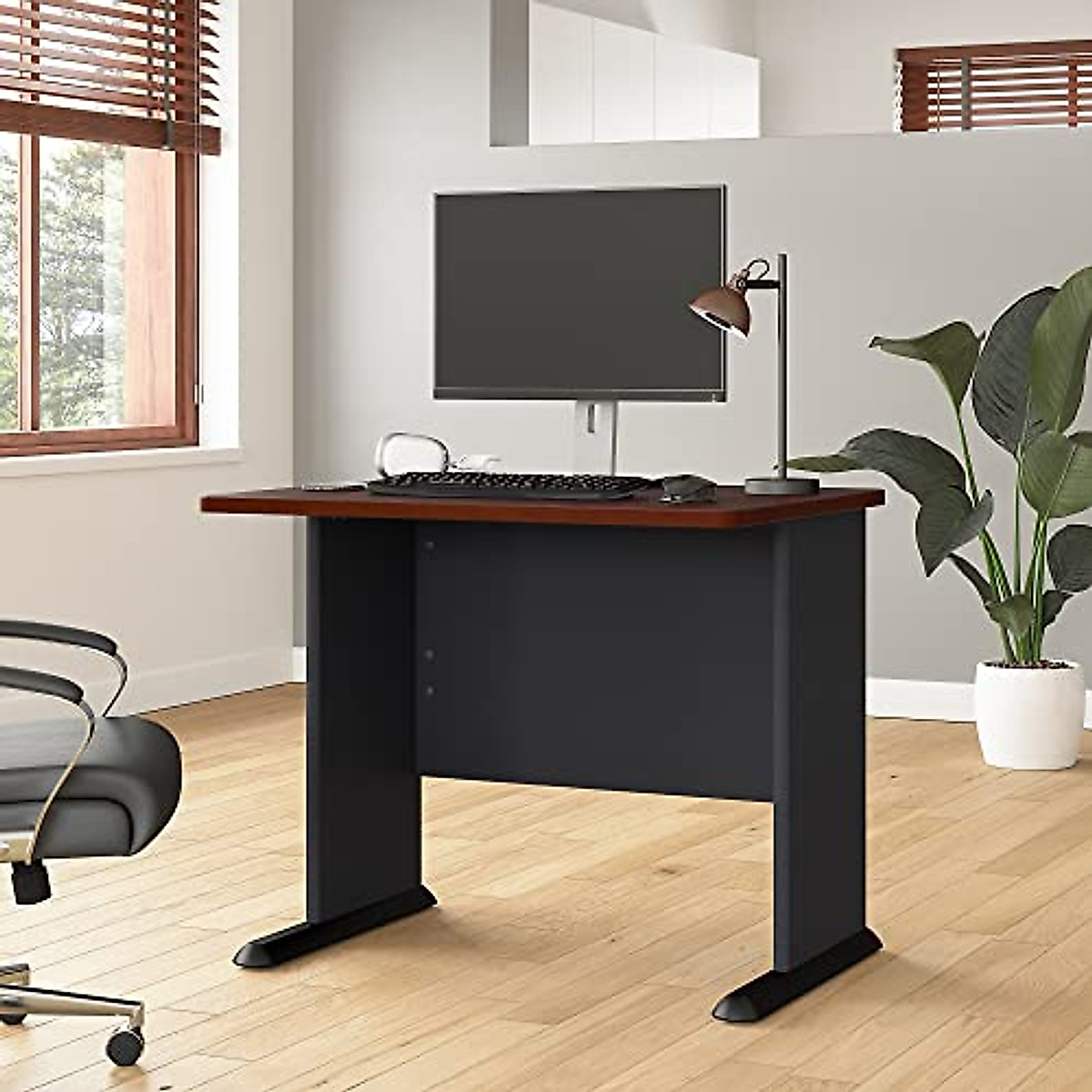 Bush Business Furniture Series A 36W Desk in Hansen Cherry and Galaxy,Black and Brown