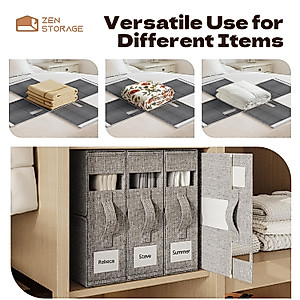 4 Pack Sheet Storage Box (King & Queen Size) with handle, Foldable Sheet Set Organizer for Closet, Sheet Organizer for Blanket, Coverlet and Towel,Beige