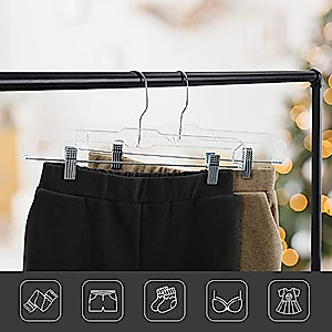 HOUSE DAY Clear Skirt Hangers 12 Pack and White Velvet Hangers 50 Pack, Closet Hangers Set, College Dorm Room Essentials