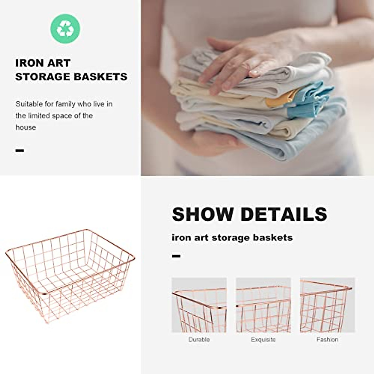 ORFOFE Basket Laundry Sundry Baskets Iron Makeup Gold Table Rose Books Desktop Blanket Organizer Storage Food Sundries Decorative Clothes Shelfrose Household Nesting Wire Cloths