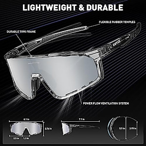 KAPVOE Polarized Cycling Glasses For Men Women MTB Glasses Mountain Bike Glasses TR90 Sport Sunglasses Bicycle Riding Glasses Biking Glasses Road Bike Sunglasses Running Golf Cycle Glasses Silver