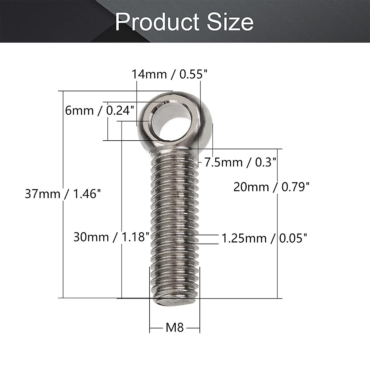 MroMax M8 x 30mm 304 Stainless Steel Machinery Shoulder Lifting Eye Bolt Metric Thread 4pcs