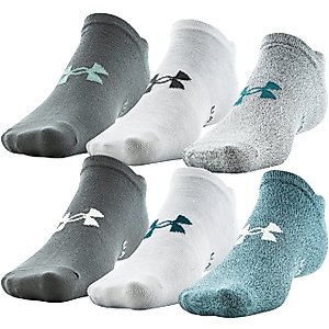 Under Armour Adult Essential Lite No Show Socks, 6-Pairs, Fresco Green Assorted, Medium