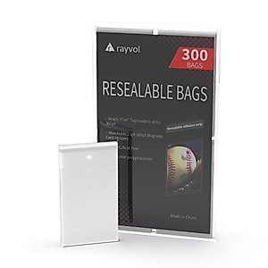 Rayvol 300 Resealable Team Bags, Sleeves Fit 3x4 Top Loader 360pt and 23-260pt Magnetic Card Holders