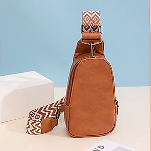 Crossbody Sling Bag for Women Leather Small Fanny Pack Purse Chest Bag PU Sling Backpack Multipurpose for Women Traveling Hiking（Brown）