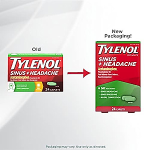 Tylenol Sinus + Headache Daytime Non-Drowsy Relief Caplets, Acetaminophen 325mg, Nasal Decongestant for Sinus Pressure, Headache & Nasal Congestion Relief, 24 ct