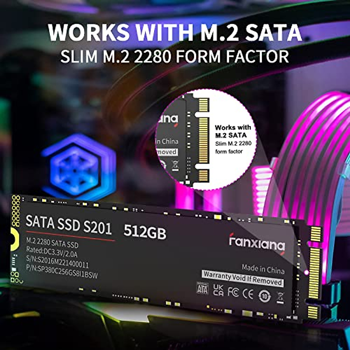 fanxiang S201 512GB M.2 SSD 2280 SATA III 6Gb/s Internal Solid State Drive, SLC Cache for Speed Boost, Read Speed up to 550MB/sec, Compatible with Laptop and PC Desktops(Black)