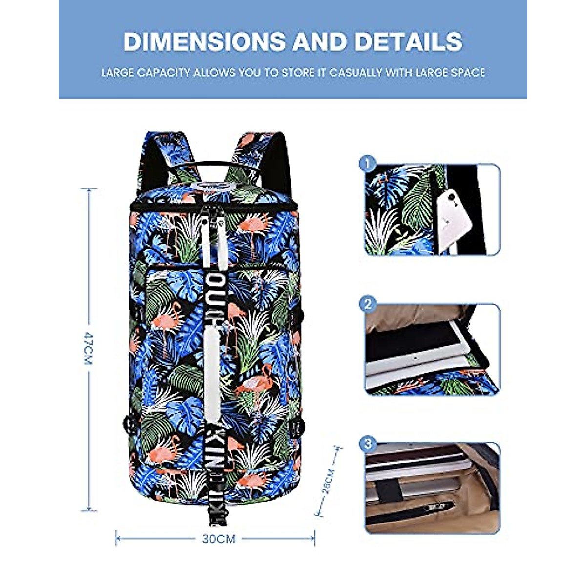 CLINFISH 40L Backpack Gym Duffle Bag Travel Backpack Waterproof Sling Bag Crossbody Daypack, Casual Daypacks for Sport Hiking