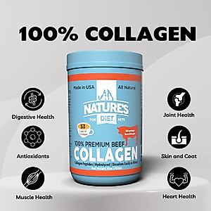 Nature's Diet Premium Beef Collagen Peptides Powder for Dogs & Cats, Joint & Skin Health Support