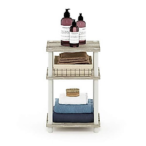 Furinno Just 3-Tier Turn-N-Tube End Table / Side Table / Night Stand / Bedside Table with Plastic Poles, 1-Pack, Sonoma Oak/White