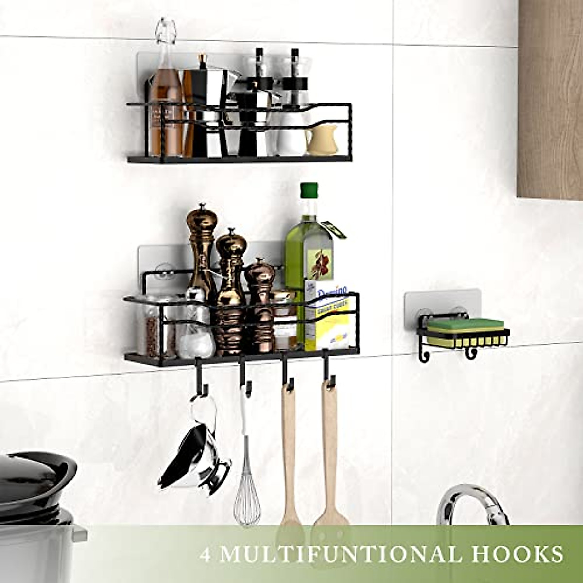 Joetin Shower Caddy Shelf with Hooks, Adhesive Shower Wall Organizer Shampoo Holder for Bathroom Shower Kitchen