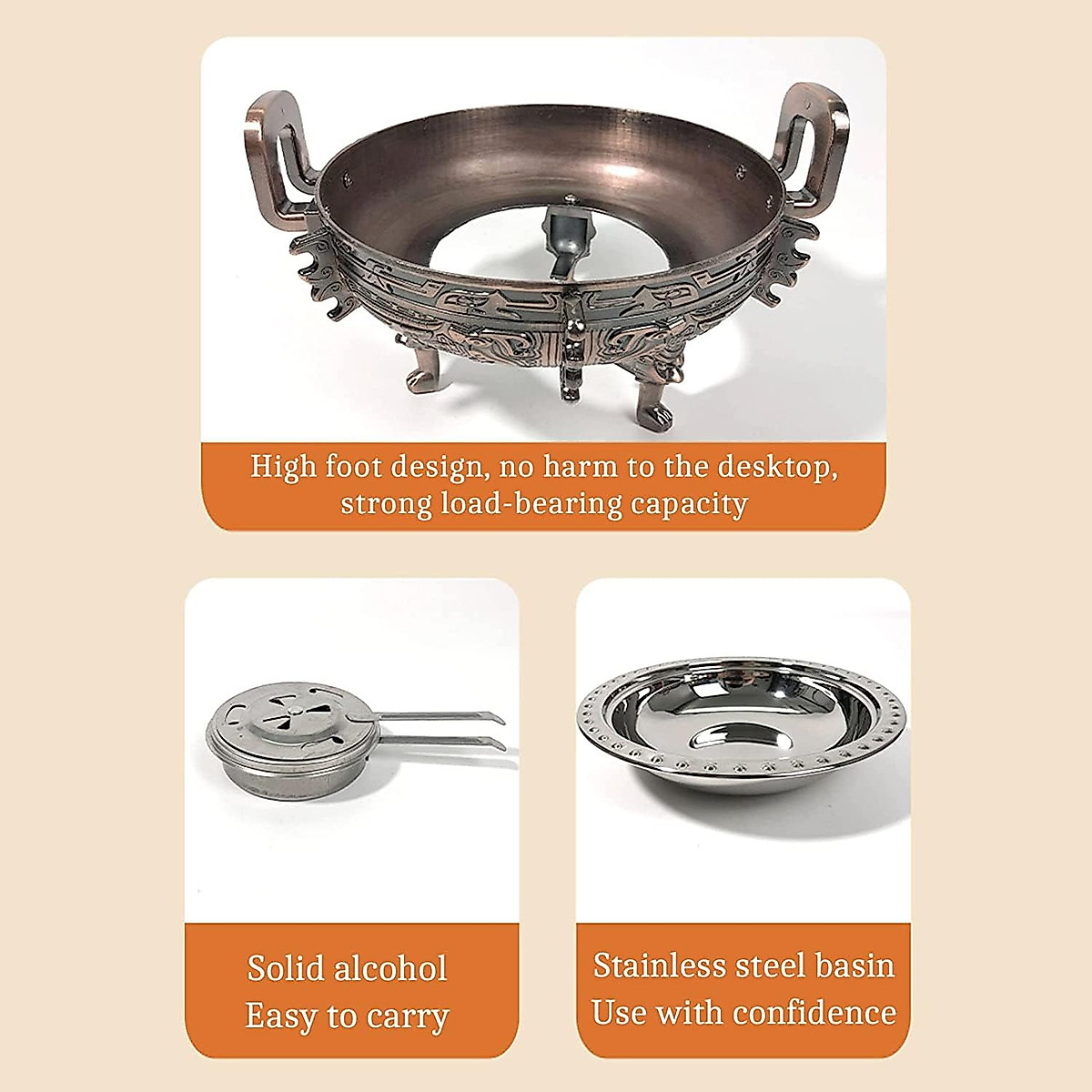 Commercial Round Chafing Dish,4 Pack Stainless Steel Chafers and Buffet Warmers Sets with Pans and Fuel Holders, for Wedding, Parties, Banquet, Catering Events,Red coppery,(1.8L)