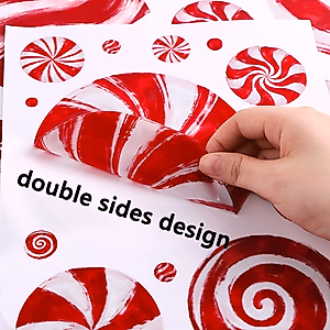 DULEFUN 8 Sheets Christmas Window Clings, Candy Window Decals Oil Painting Christmas Red Candy Stickers for Xmas Home Office School Decor Winter Glass Window Decoration