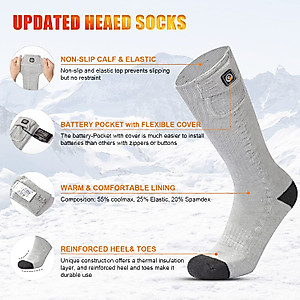 Heated Socks for Men Women, SAVIOR HEAT Electric Rechargeable Battery Thick Long Ski Socks for Winter Cold Weather Hunting Hiking Camping Skating Motorcycle Cycling Fishing