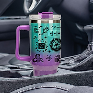 Elanze Designs Welcome to Fabulous Las Vegas Nevada 40 oz. Stainless Steel, Large Water Bottle Coffee Mug, Spill & Leak Resistant, Thermal Travel Tumbler with Handle, Lid & Straw, Teal & Purple