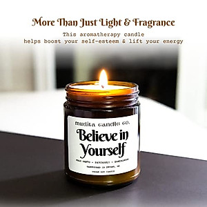 All Natural Vegan Soy Candles - Aromatherapy Candles for Home, Bathroom, Office - 70-80 Hours Long Burning Luxury Candle - Palo Santo, Patchouli, Sandalwood Scent by Mudita - Believe in Yourself