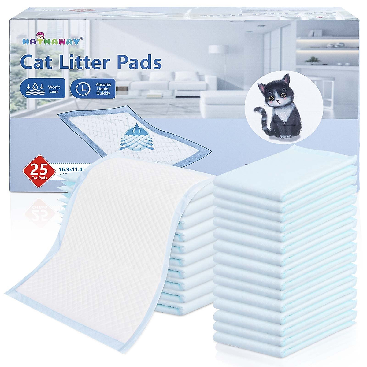 Cat Pad Refills 25 Count Super Absorbent Pee Pads for Cats Enhanced Odor Control with Light Scent 16.9" x 11.4" Compatible with Tidy Cats Breeze Litter System