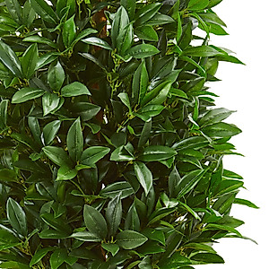 Nearly Natural 63-in. Bay Leaf Cone Topiary Artificial White Planter UV Resistant (Indoor/Outdoor) Silk Trees, Green