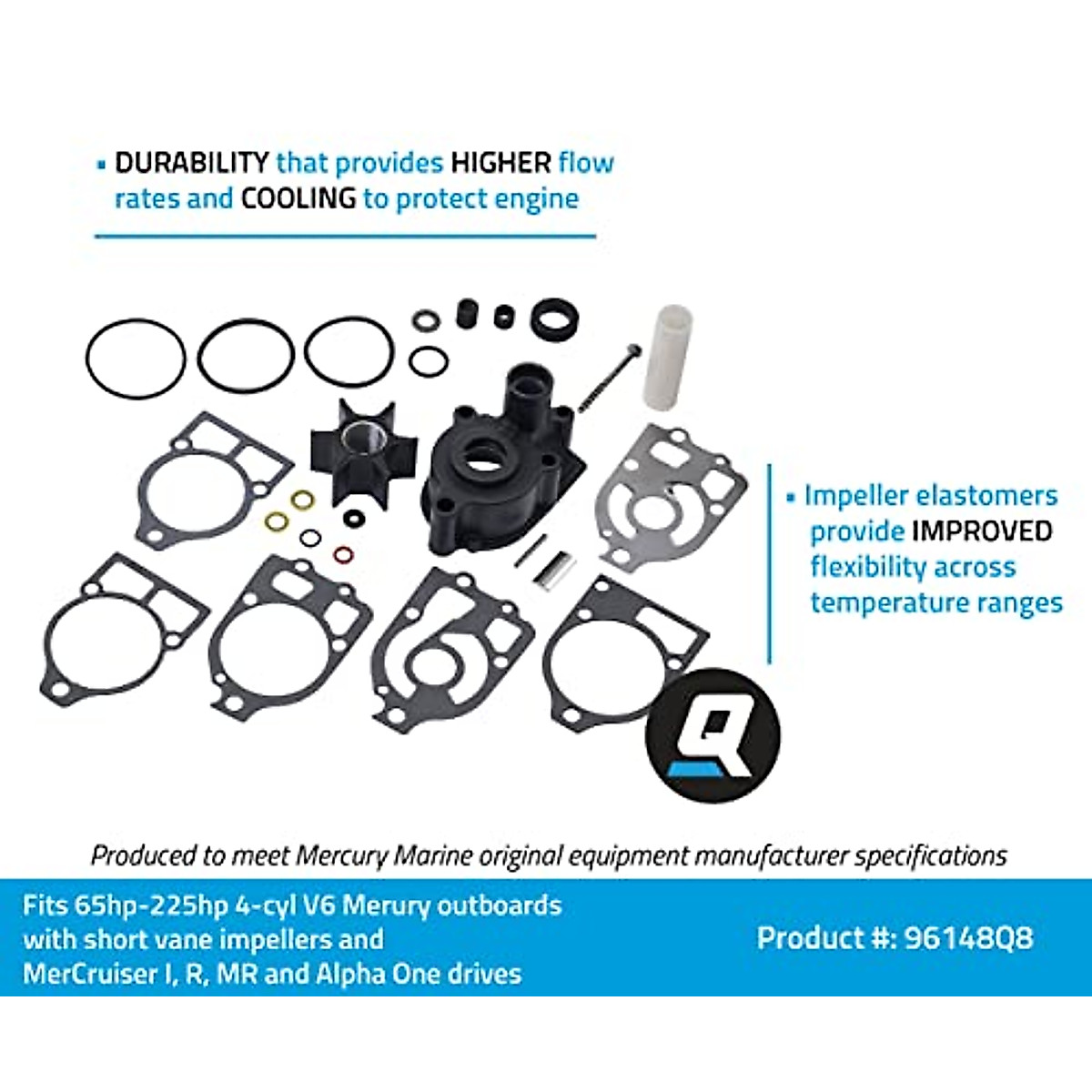 Quicksilver 96148Q8 Water Pump Repair Kit for Mercury and Mariner Outboards and MerCruiser Stern Drives