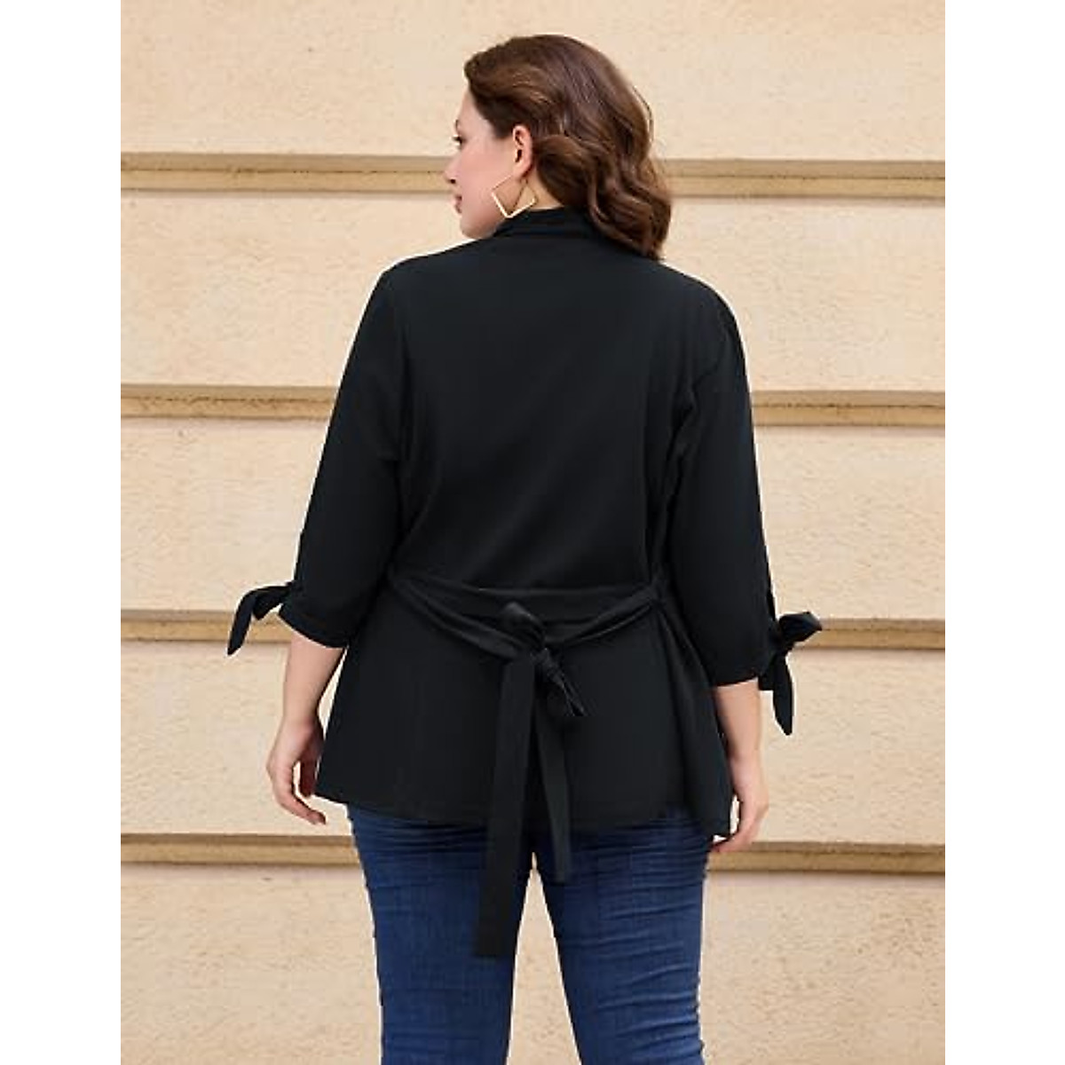 Plus Size 3/4 Sleeve Blazers for Women Business Casual Blazers for Work Lightweight Blazers Suit Jackets Black 20W