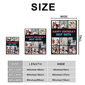 Custom Blanket with Photos Blankets 60'' x 80'' Personalized Picture Collage Name Text Bedding Blanket Birthday Christmas Halloween Valentines Gifts for Adults Kids Mom Family Couples Father