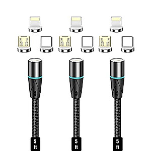 NetDot Magnetic Charging Cable,3in1 Gen12 (5ft/3 Pack Black) 18W Fast Charging Magnetic Phone Charger and Data Transfer Magnetic Charger for USB-C,Micro USB and i-Product