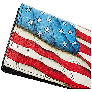 Anna by Anuschka Women's Hand-Painted Genuine Leather Two Fold Clutch Wallet - Stars and Stripes Black