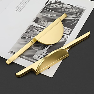 Rergy Cabinet Handles Half Moon Door Pulls and Knobs，2Pack Brushed Gold 2-1/2inch Hole Center, Decorate Hardware for Kitchen Zinc Alloy Furniture for Dresser Drawer